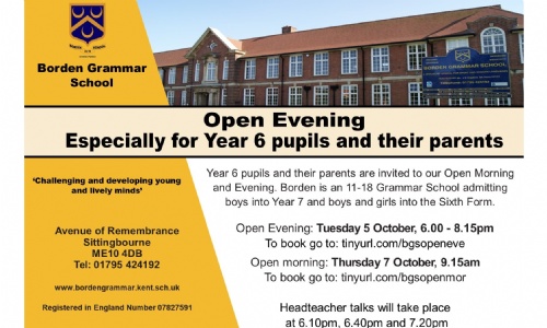 Borden Grammar School - Open Evening and Open Morning for Year 6 students